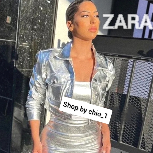 Zara | Jackets & Coats | Zara Silver Cropped Jacket Bloggers Favorite ...